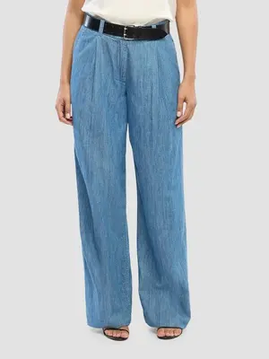 Another Tomorrow Chambray Relaxed Wide Leg Pants