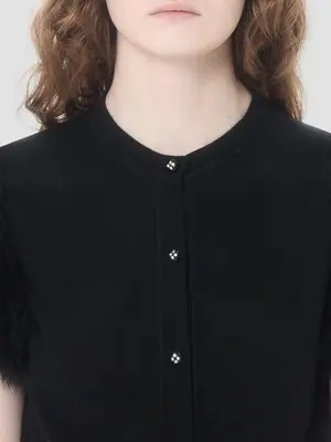 Valentino Garavani Wool Knit Cardigan With Feathers