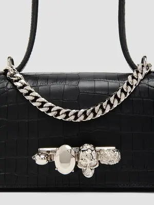 Alexander McQueen Jewelled Croc-embossed Leather Top Handle Bag