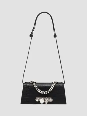 Alexander McQueen Mini Jewelled Croc-embossed Leather Shoulder Bag - Black