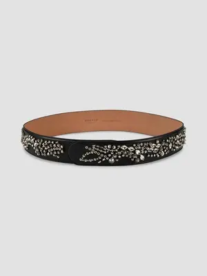 Alexander McQueen Sunflower Crystal Embroidery Belt - Black Silver
