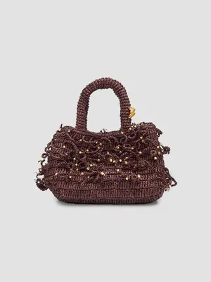 MADE FOR A WOMAN Fanny Spaghetti Woven Beaded Top Handle Bag