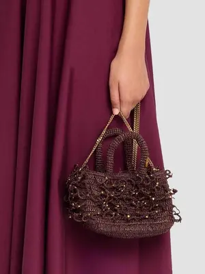 MADE FOR A WOMAN Fanny Spaghetti Woven Beaded Top Handle Bag