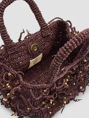 MADE FOR A WOMAN Fanny Spaghetti Woven Beaded Top Handle Bag