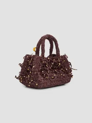 MADE FOR A WOMAN Fanny Spaghetti Woven Beaded Top Handle Bag