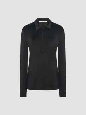 Another Tomorrow Fluid Long Sleeve Polo Top