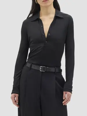 Another Tomorrow Fluid Long Sleeve Polo Top