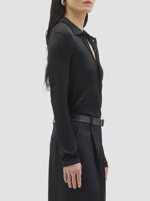 Another Tomorrow Fluid Long Sleeve Polo Top