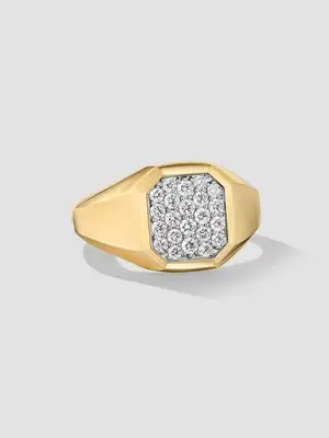 David Yurman Streamline Signet Ring In 18k Yellow Gold - Diamond
