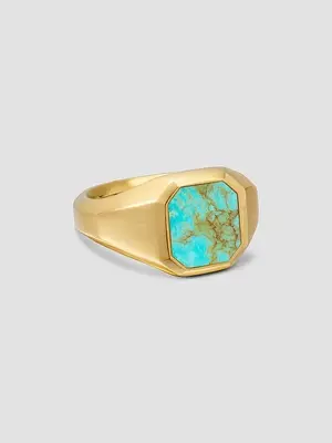 David Yurman Streamline Signet Ring In 18k Yellow Gold - Turquoise