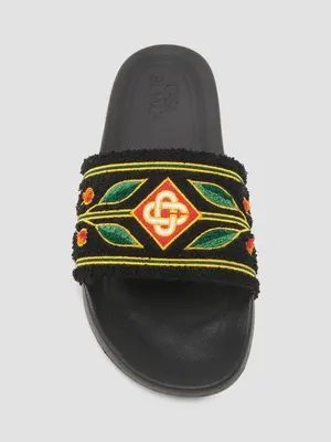 Casablanca Embroidered Terry Slide Sandals