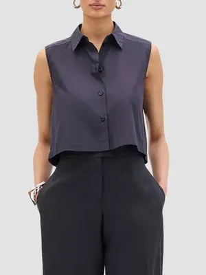 Another Tomorrow Cropped Sleeveless Shirt - Midnight