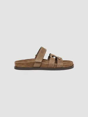 Tory Burch Ines Logo-detailed Suede Slide Sandals River Rock
