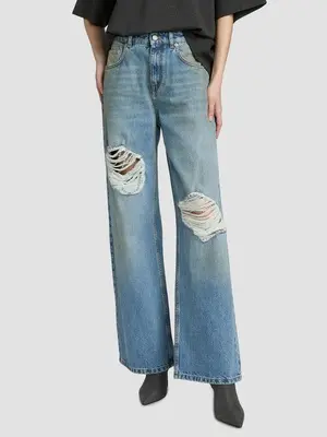 AREA Embellished Fray Relaxed Jeans