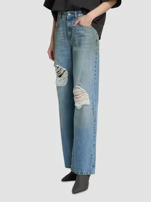 AREA Embellished Fray Relaxed Jeans