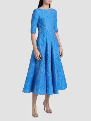 Talbot Runhof Brocade Boatneck Tea-length Dress
