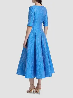 Talbot Runhof Brocade Boatneck Tea-length Dress