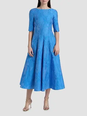 Talbot Runhof Brocade Boatneck Tea-length Dress