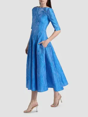 Talbot Runhof Brocade Boatneck Tea-length Dress