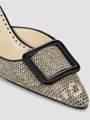 Manolo Blahnik Maysalebi Snake-embossed Leather Mules