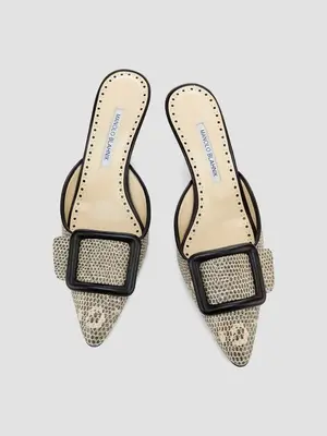 Manolo Blahnik Maysalebi Snake-embossed Leather Mules