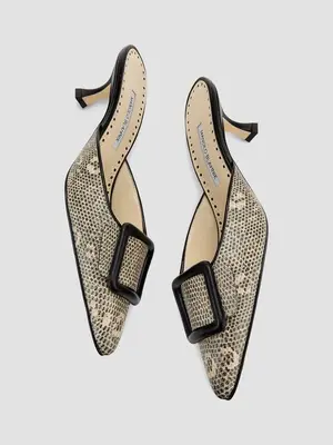 Manolo Blahnik Maysalebi Snake-embossed Leather Mules