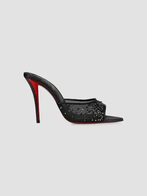 CHRISTIAN LOUBOUTIN Miss Z Degrasstrass Perla Mesh And Leather 100mm Mule Sandals - Black