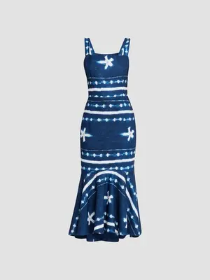 JBQ Natasha Tie-dye Linen Midi-dress - Blue Multi