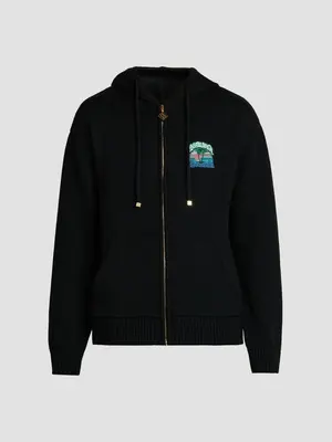 Casablanca Palm Tree Cotton Full-zip Hoodie - Black