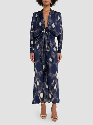 JBQ Celine Geometric Tie-front Maxi Dress - Blue