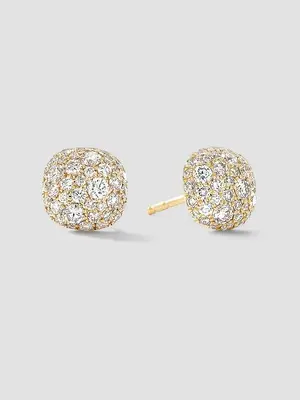 David Yurman Cushion Stud Earrings In 18k Yellow Gold - Diamond
