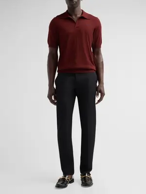 Alexander McQueen Embroidered Wool Polo Shirt - Ruby Sapphire