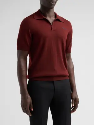 Alexander McQueen Embroidered Wool Polo Shirt - Ruby Sapphire