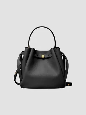 Tory Burch Romy Pebbled Leather Bucket Bag Black