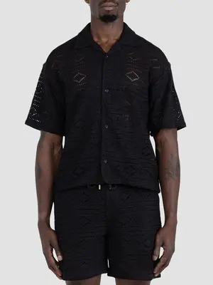 HONOR THE GIFT Pointelle Crochet Camp Shirt - Black