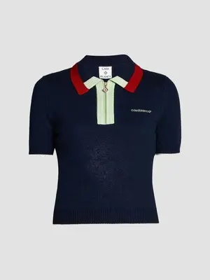 Casablanca Merino Wool Quarter-zip Polo Sweater - Navy