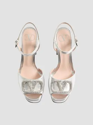 Valentino Garavani Vlogo Signature 115mm Platform Sandals In Laminated Nappa Leather - Silver