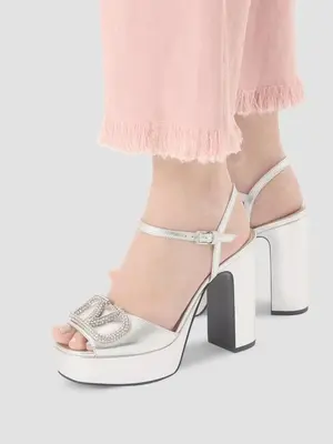 Valentino Garavani Vlogo Signature 115mm Platform Sandals In Laminated Nappa Leather - Silver