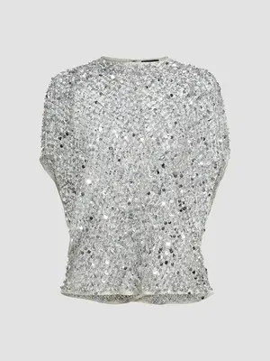 Lapointe Net Mesh Sequin Cape T-shirt - Silver