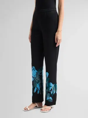 Ming Wang Petite Floral Jacquard Straight-leg Pants