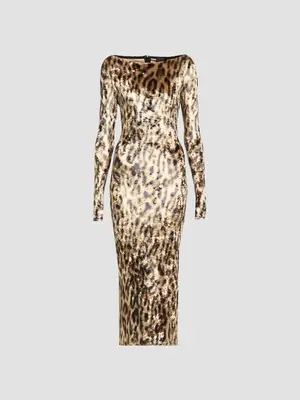 Lapointe Velvet Boatneck Midi Dress - Leopard