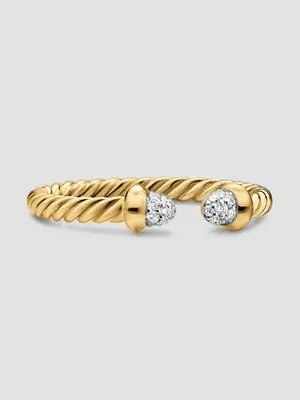 David Yurman Micro Cablespira Flex Open Ring In 18k Yellow Gold Diamond