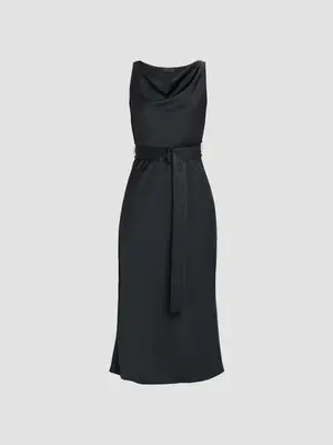 Lapointe Satin Belted Midi-dress - Black