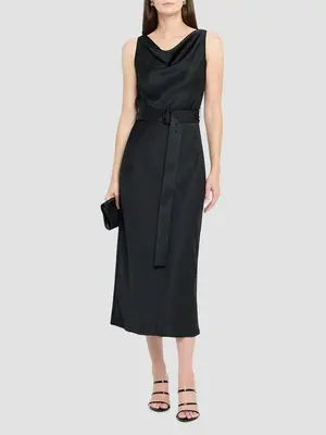 Lapointe Satin Belted Midi-dress