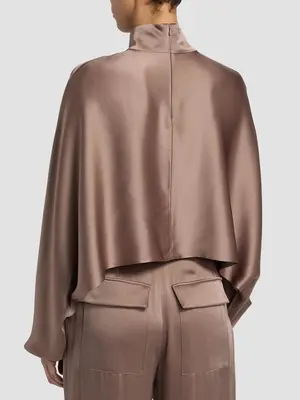 Lapointe Caftan Balloon-sleeve Turtleneck Satin Top - Cinder
