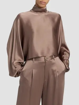 Lapointe Caftan Balloon-sleeve Turtleneck Satin Top - Cinder