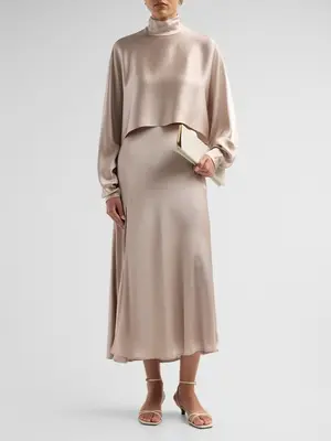Lapointe Satin Caftan Top - Washed Silver