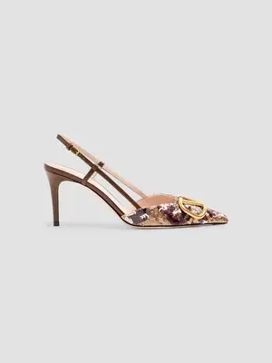 Valentino Garavani Vlogo Signature 80mm Slingback Pumps With Animalier Embroidery - Brown Multi