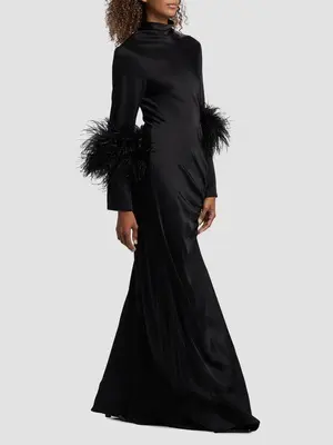 Lapointe Feather-trim Satin Gown