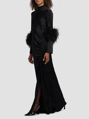 Lapointe Feather-trim Satin Gown